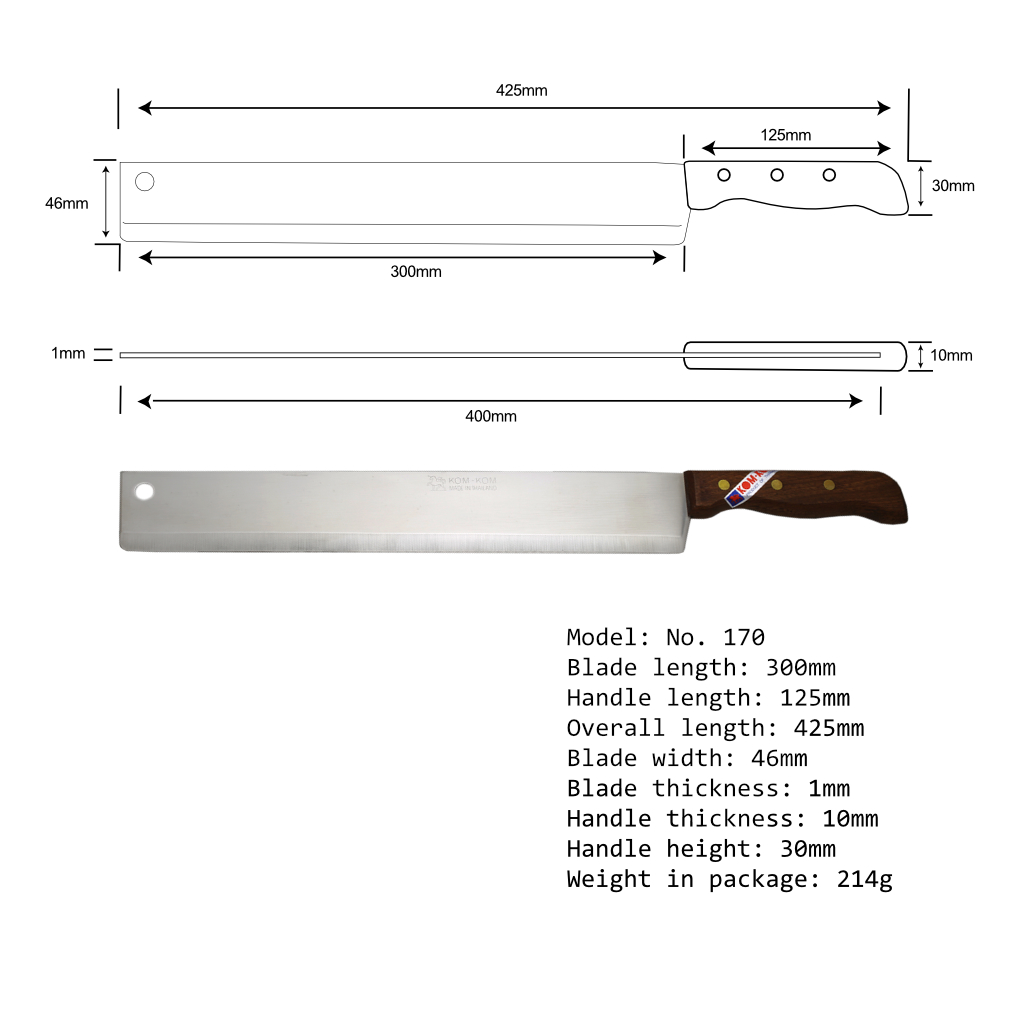12" Long Knife Wood Handle - chopchopchop.co.uk